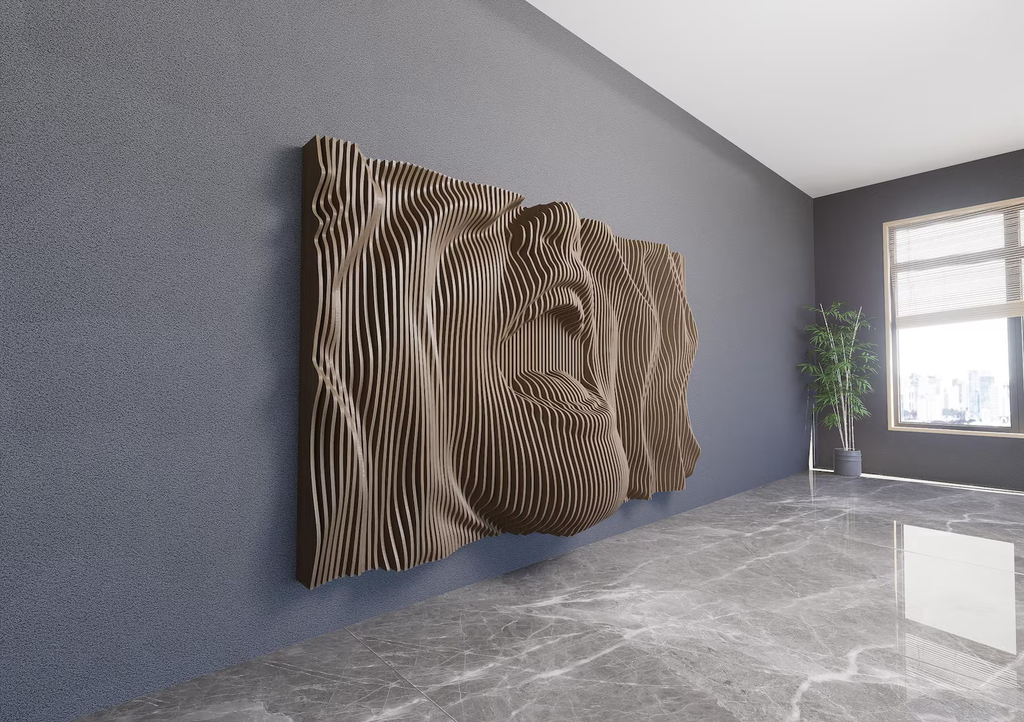 Parametric wall art/ Wavy Wooden Wall shelf Face in Waves / Digital ...